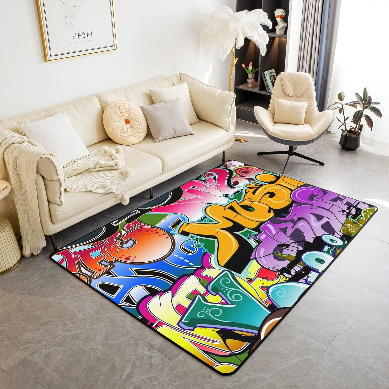 jejeloiu Hippie Graffiti Style Area Rug 3x5 Hip Hop Decor Rugs for ...