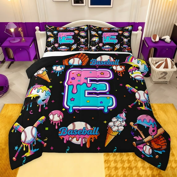 jejeloiu Ice Cream Monogrammed E Queen Comforter Set,Baseball Game ...