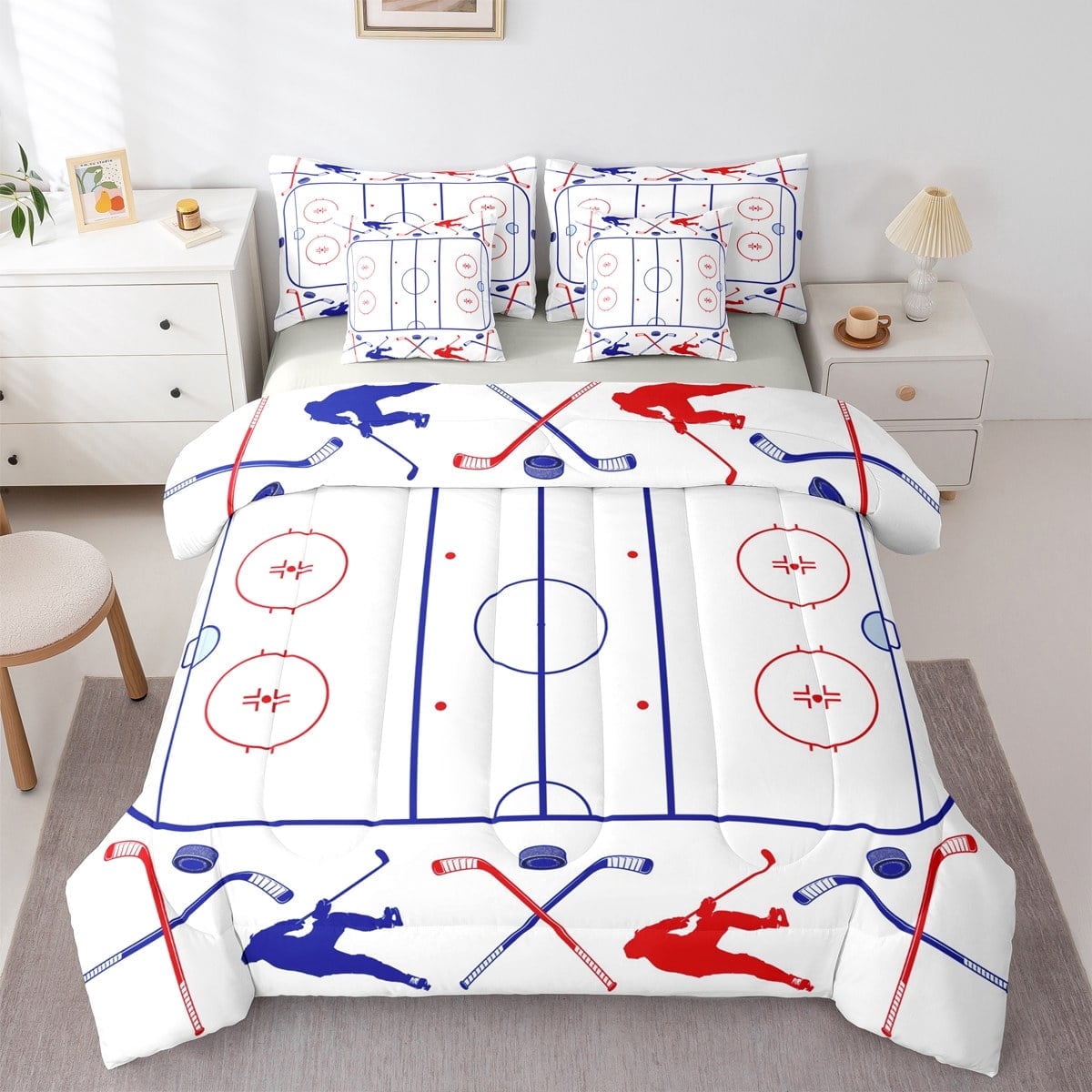 jejeloiu Ice Hockey Bedding Comforter Set 7-Piece,Sport Theme King ...