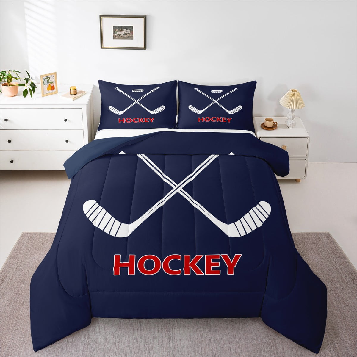 jejeloiu Ice Hockey Bedding Comforter Set,Sports Theme Twin Comforter ...