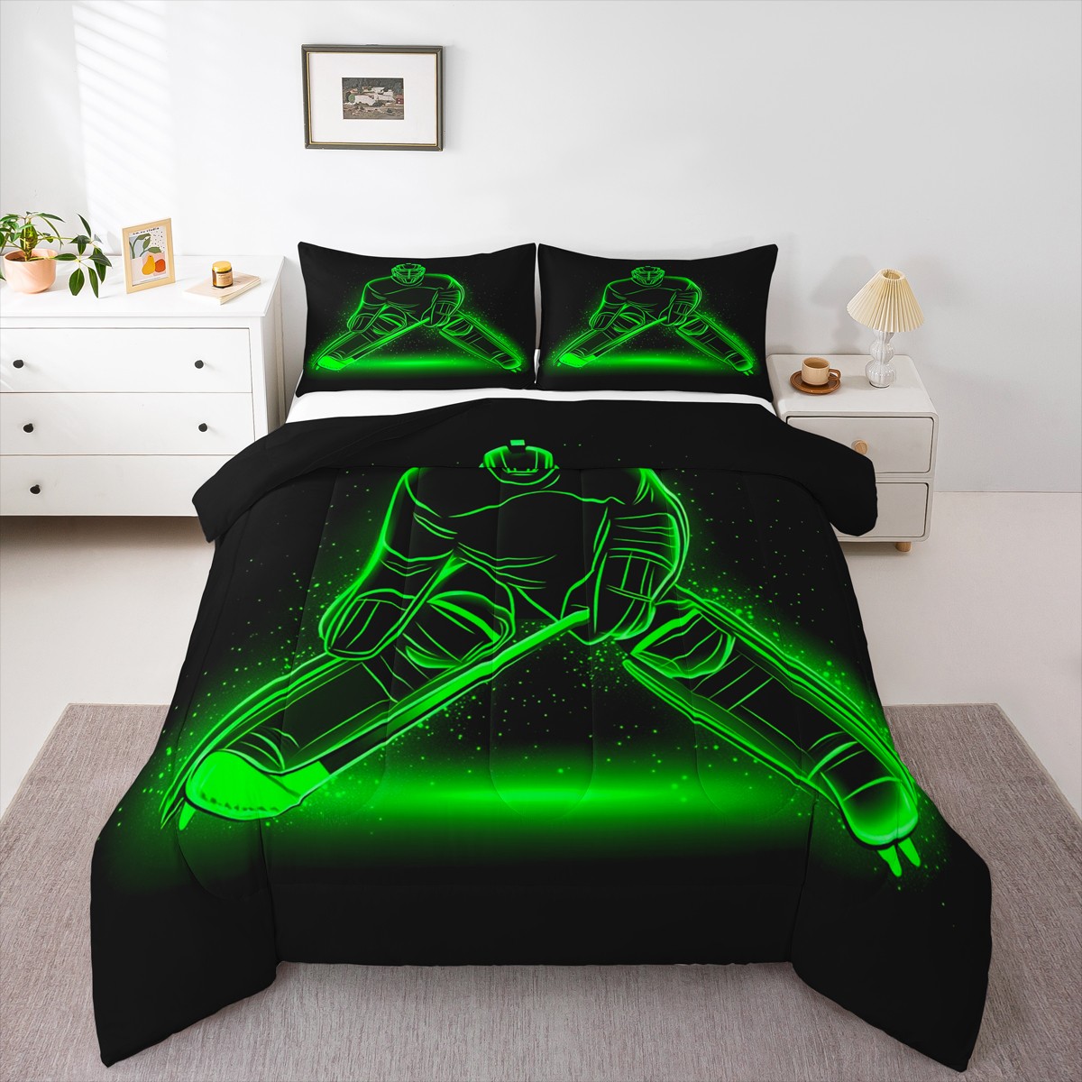 jejeloiu Ice Hockey Lover Full Size Comforter Sets,Sport Theme Bedding ...