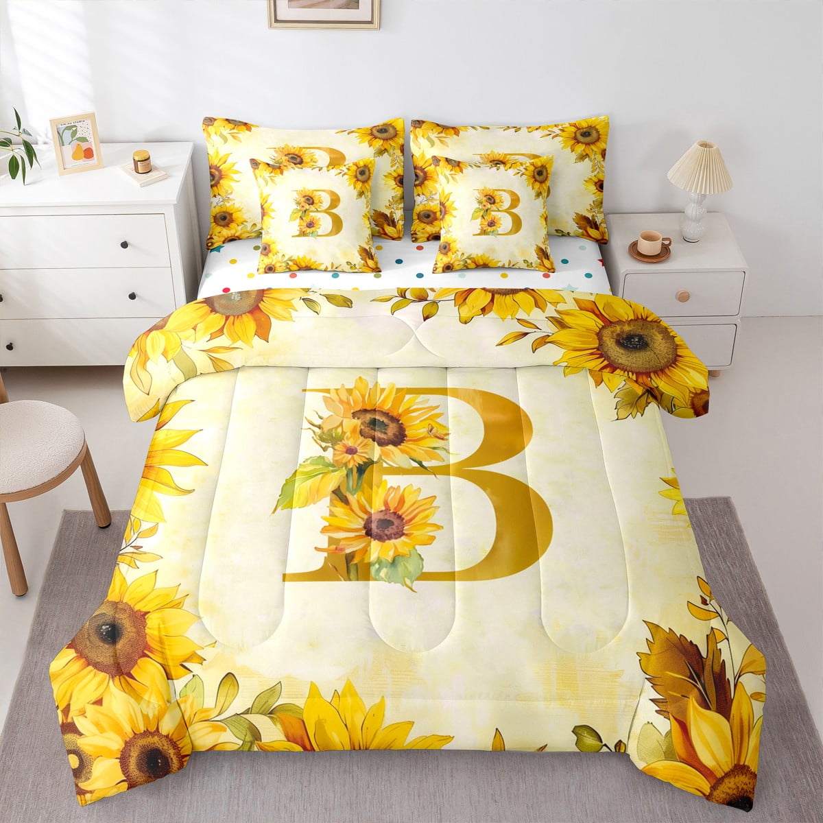 jejeloiu Initial Letter B Bedding Comforter Set 7 Pieces,Vintage ...