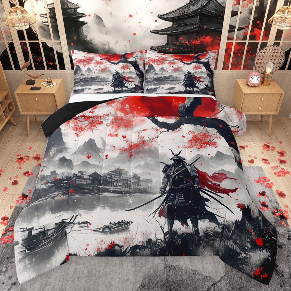 jejeloiu Japanese Ukiyoe Full Size Comforter Sets,Japan Samurai Bedding ...