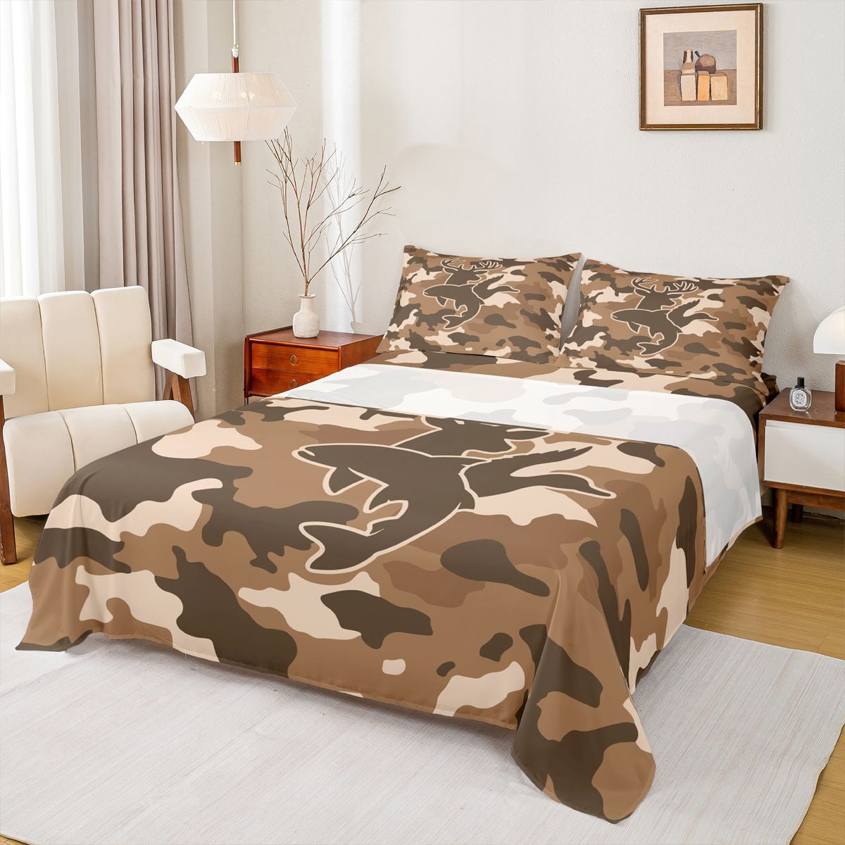 jejeloiu Jungle Animal Deer Bed Sheets,Fishing And Hunting King Sheets ...