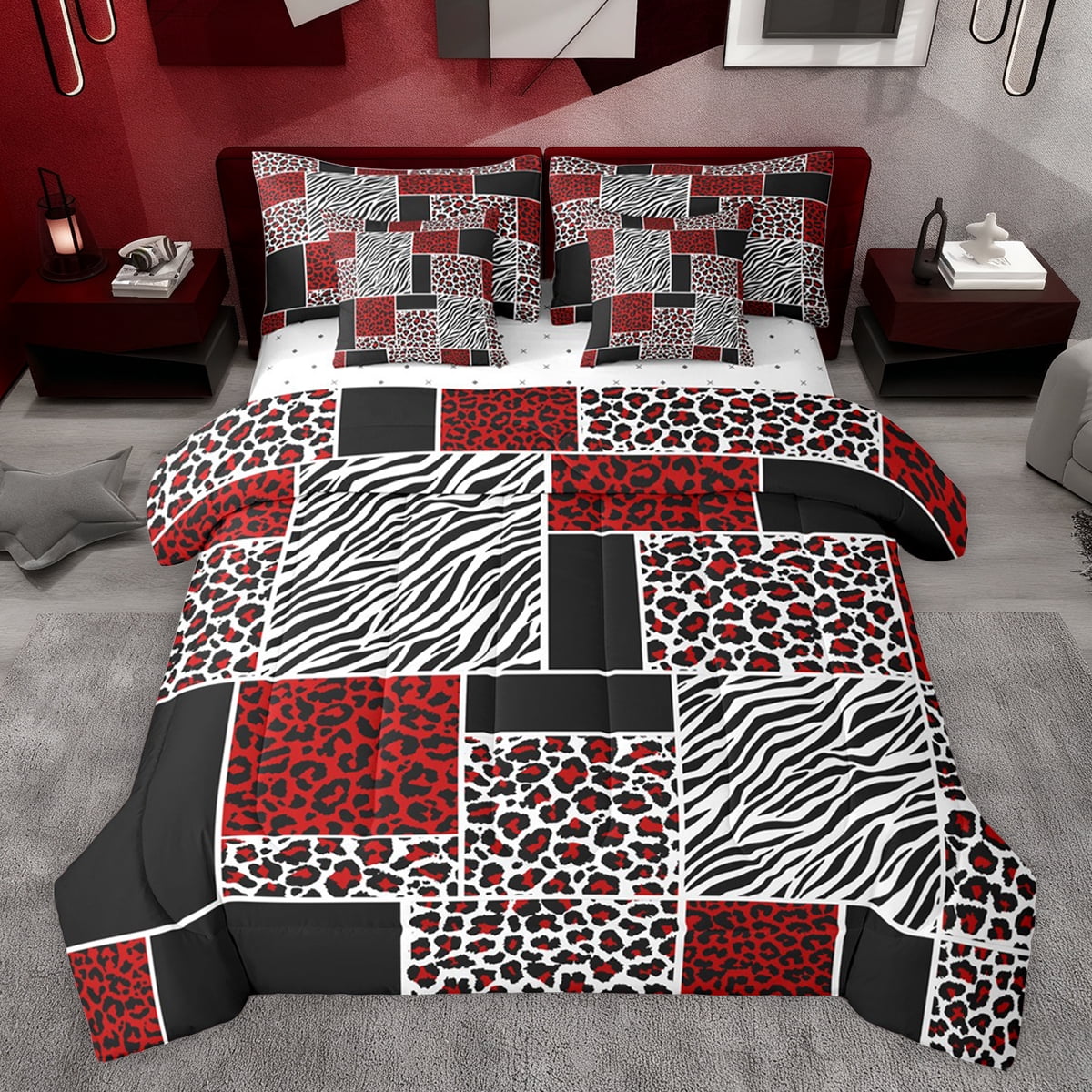 jejeloiu Jungle Animal Leopard 7-Piece Twin Bedding Sets,Cheetah Zebra ...