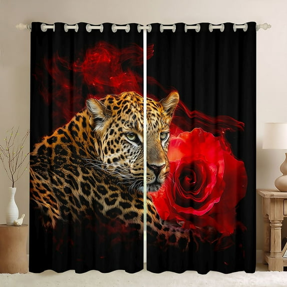 jejeloiu Jungle Animal Leopard Blackout Curtains Set of 2 (52x84 Each ...