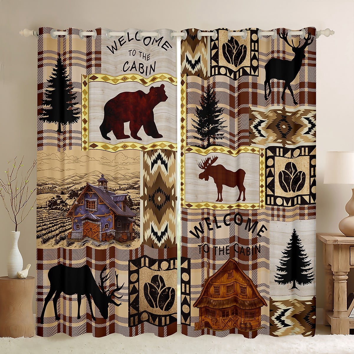 jejeloiu Jungle Animal Moose Black Out Curtains,Retro Aztec Geometric ...