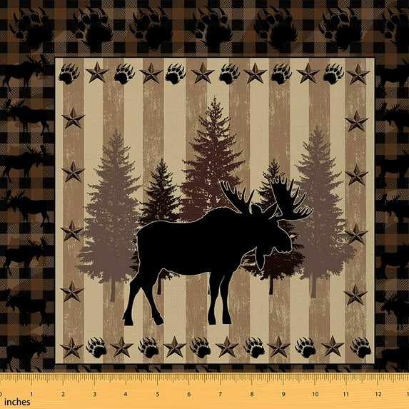 jejeloiu Jungle Animal Moose Fabric by the Yard 2 Yards,Rustic Cabin ...