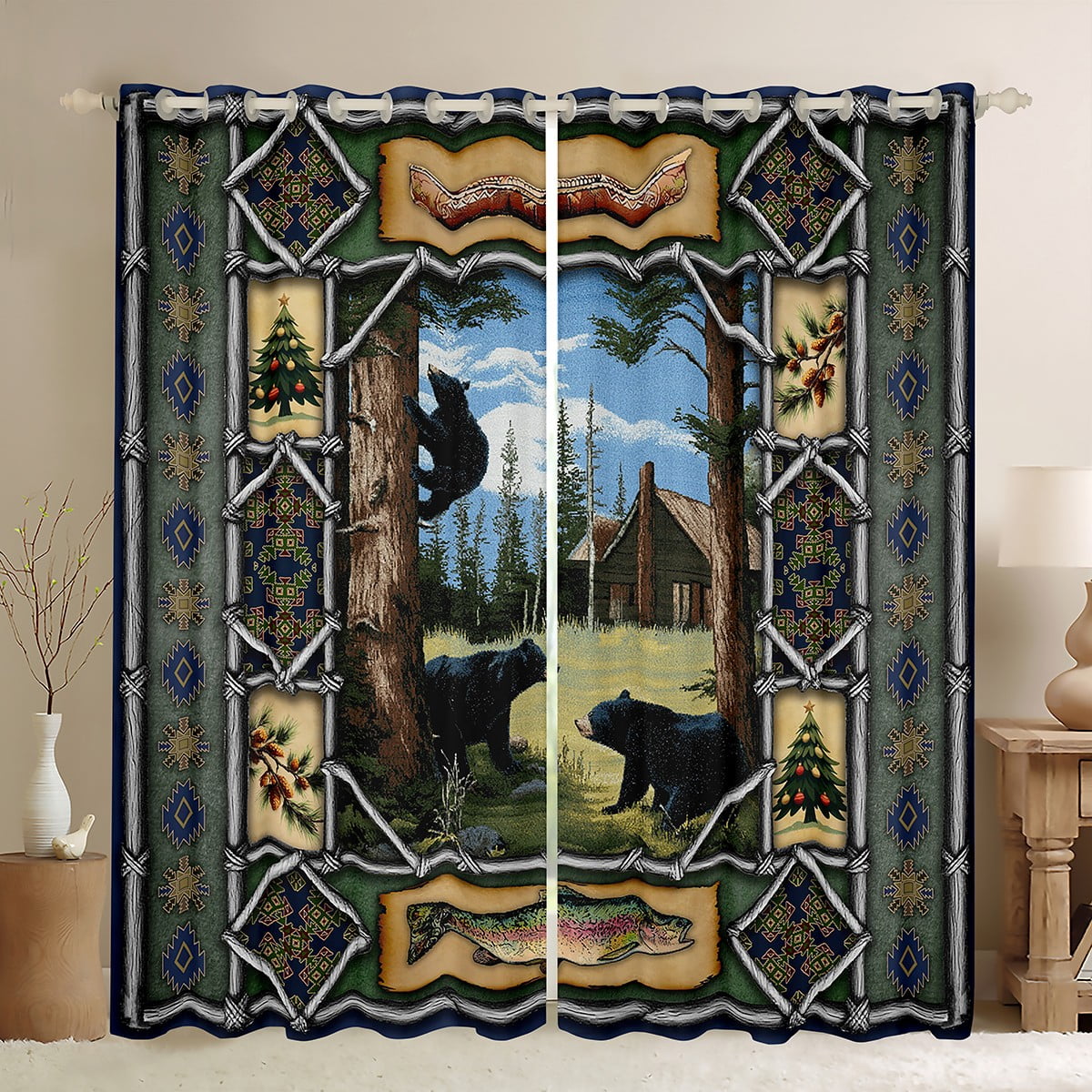 jejeloiu Jungle Black Bear Black Out Curtains,Western Farmhouse Cabin ...