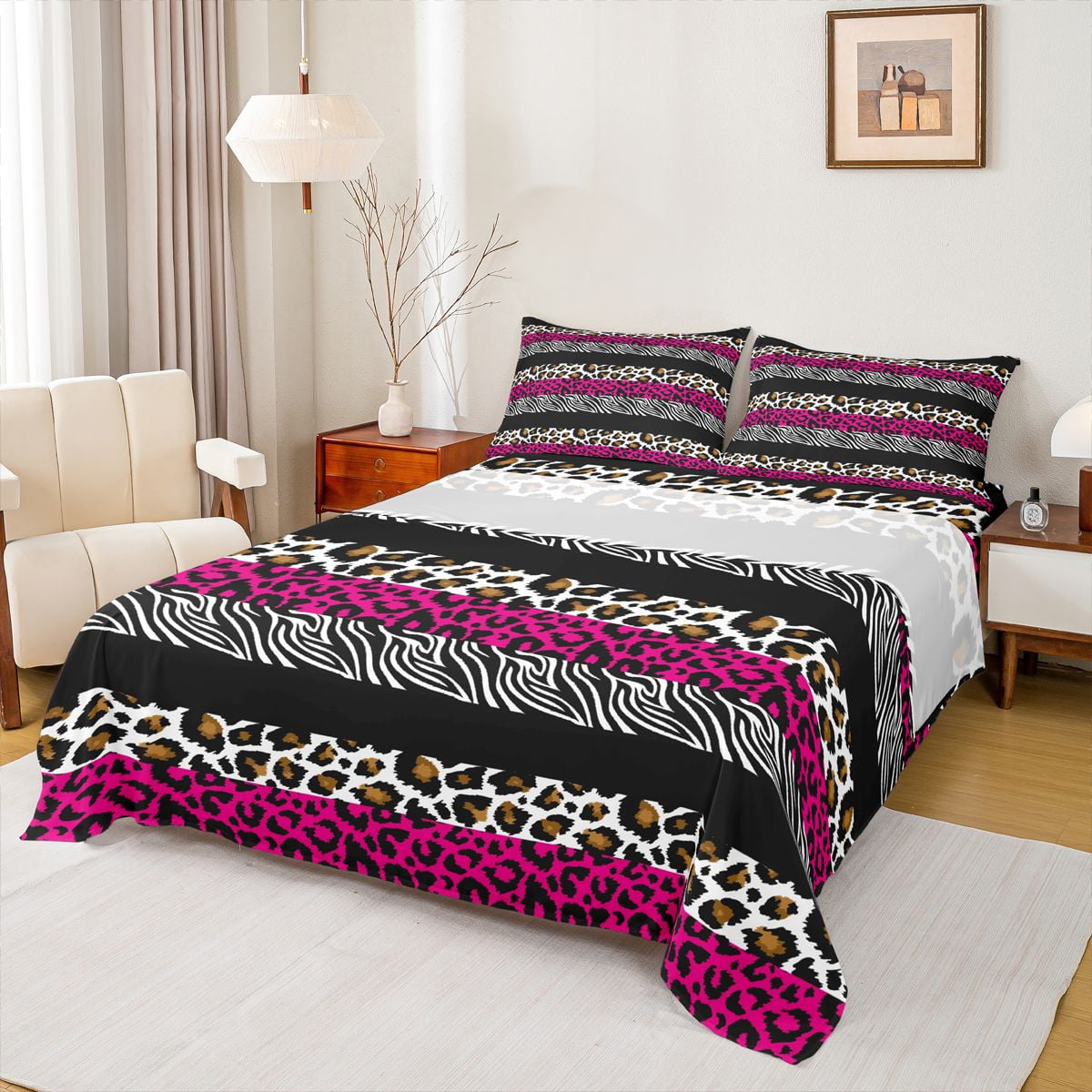 jejeloiu Jungle Cheetah Print Queen Sheet Sets,Leopard Zebra Texture ...