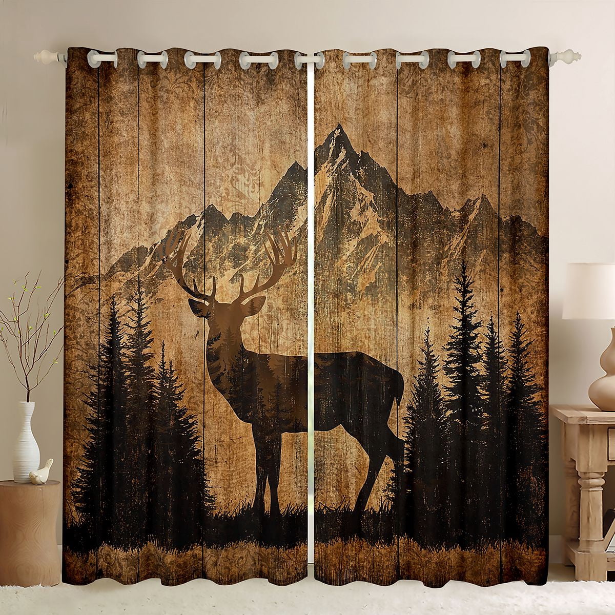 jejeloiu Jungle Deer Elk Curtains Pack of 2 (42x84 Each),Mountain Pine ...