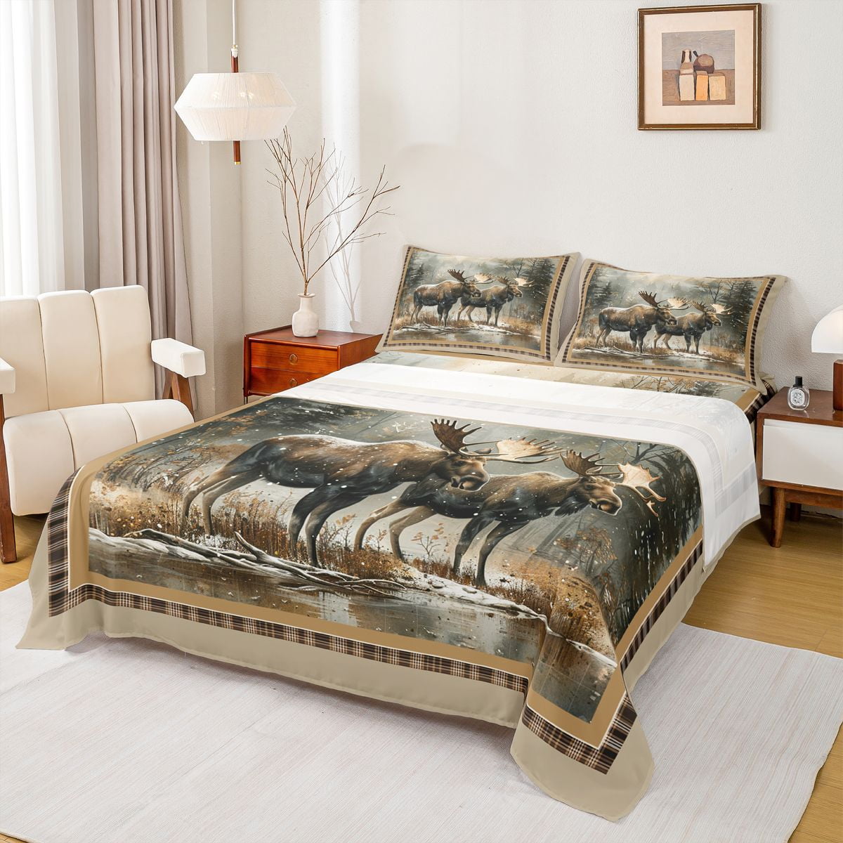 jejeloiu Jungle Deer Moose Full Size Sheets,Farmhouse Hunting Bed ...