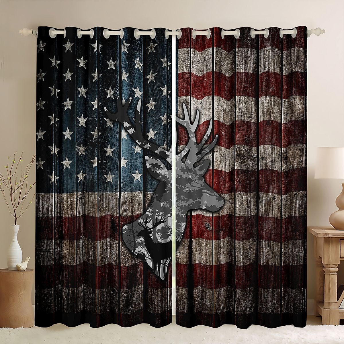 jejeloiu Jungle Deer Silhouette Blackout Curtains Set of 2 (52x84 Each ...