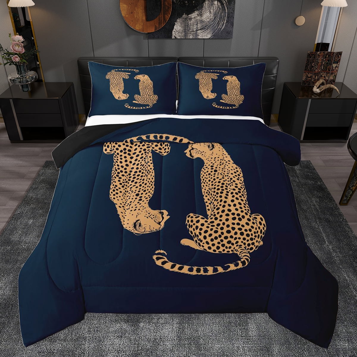 jejeloiu Jungle Leopard Cheetah Bedding Comforter Set,Modern Minimalism ...
