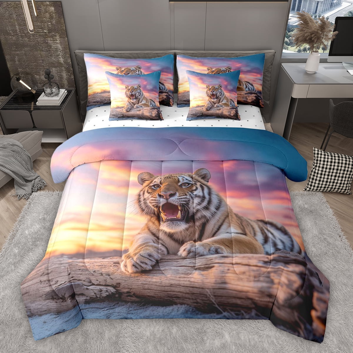 jejeloiu Jungle Tiger Pattern 7 Pieces Bedding Comforter Set,Colorful ...