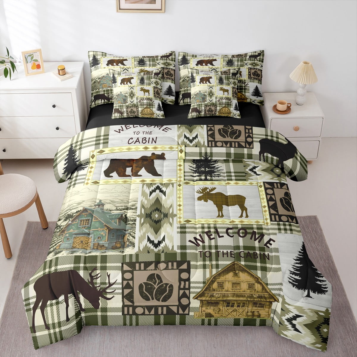 jejeloiu Jungle Wildlife Elk Bedding Comforter Set 7-Piece,Woodland ...