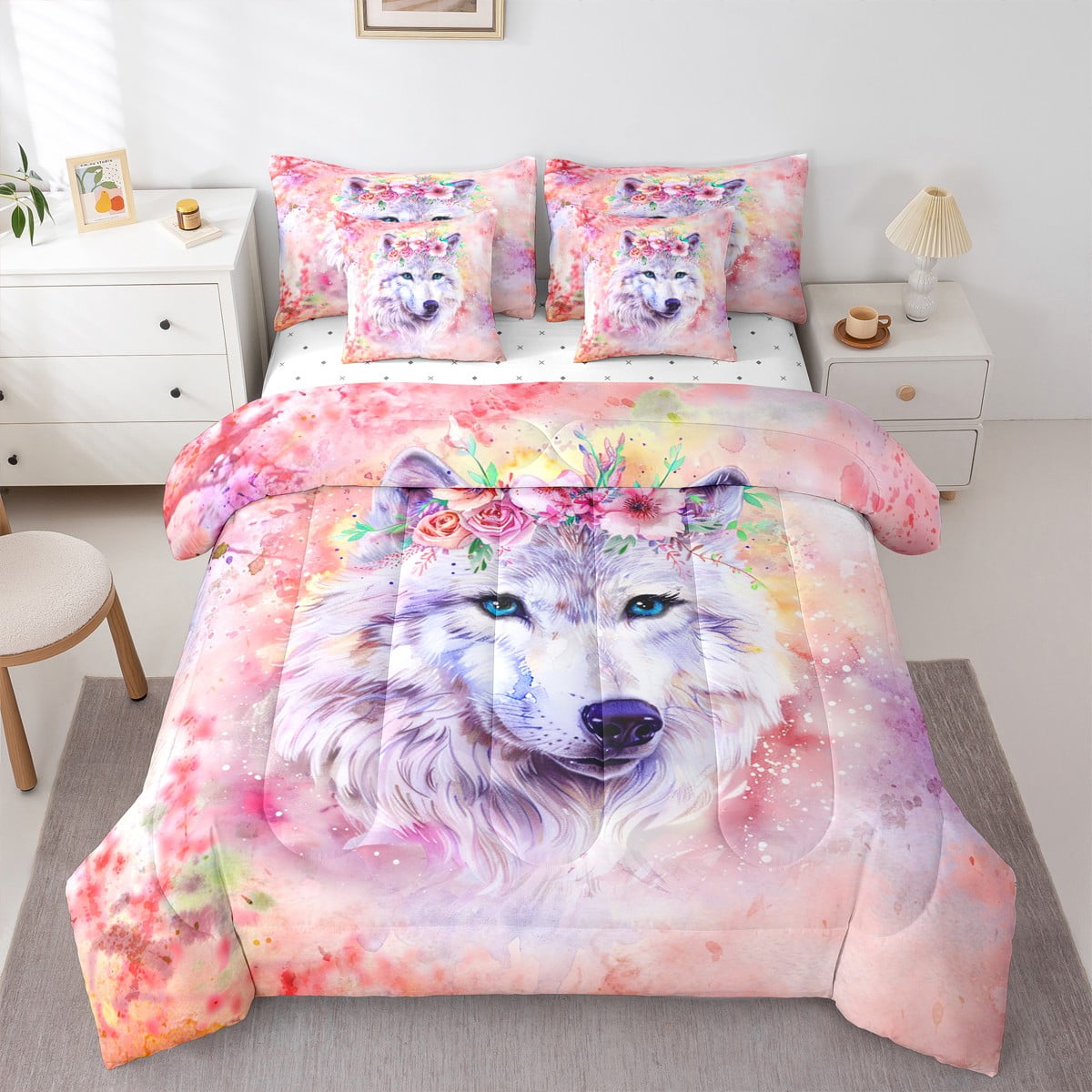 jejeloiu Jungle Wildlife Wolf Bedding Comforter Set 7 Pieces,Chic ...