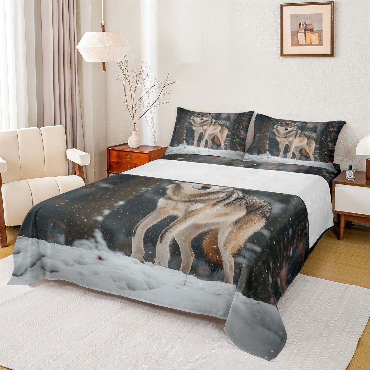 jejeloiu Jungle Wolves Full Size Sheets,Woodland Animals Bed Sheets ...