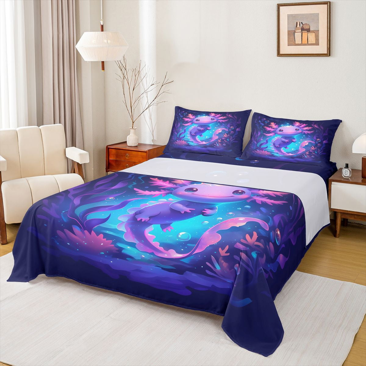 jejeloiu Kawaii Animals Axolotl Full Size Sheets,Ocean Animals Bed ...