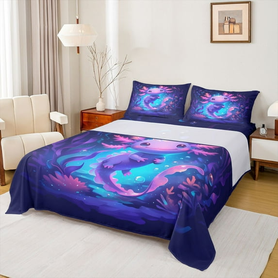 jejeloiu Kawaii Animals Axolotl Full Size Sheets,Ocean Animals Bed ...