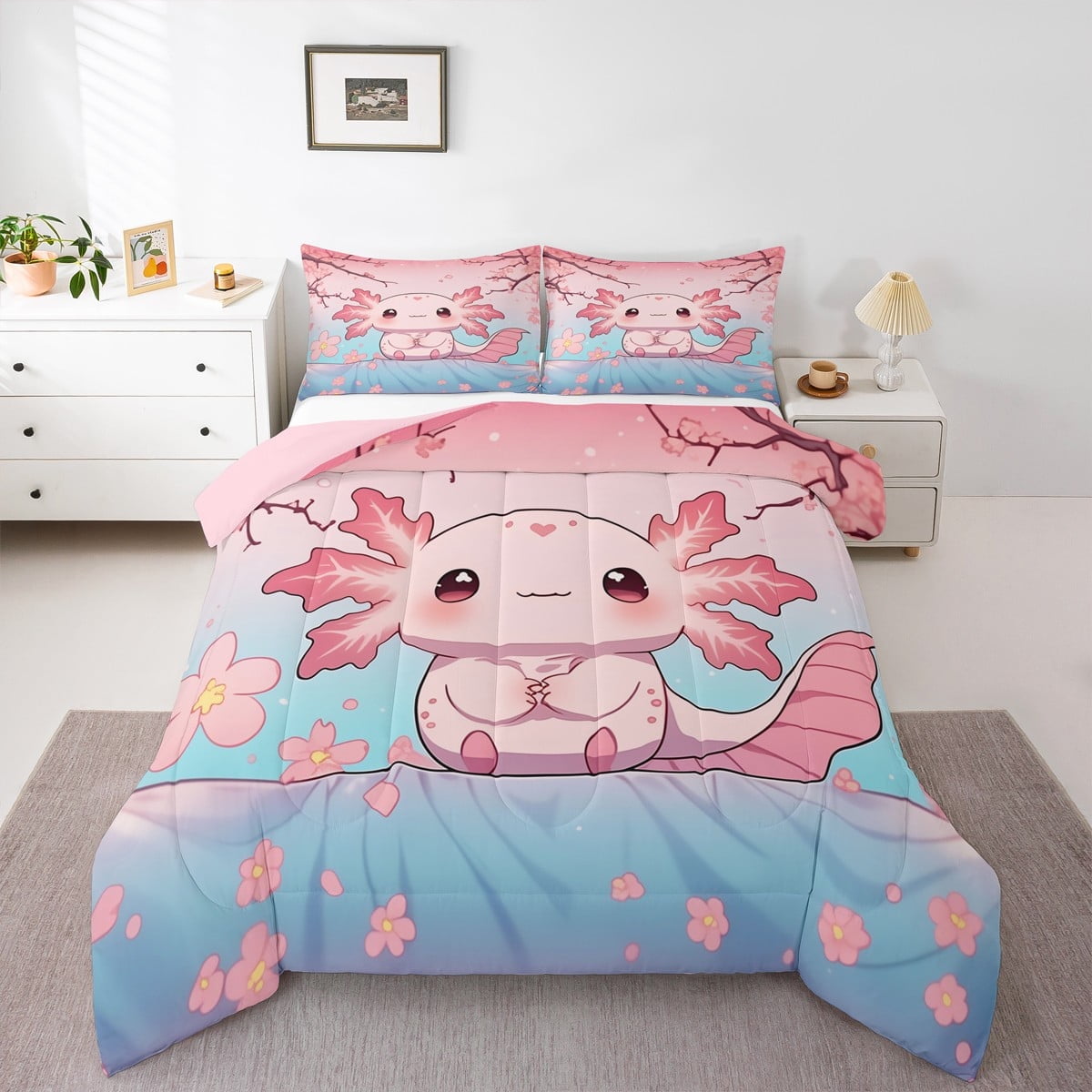 jejeloiu Kawaii Axolotl Bedding Comforter Set,Magical Ocean Animal Twin ...