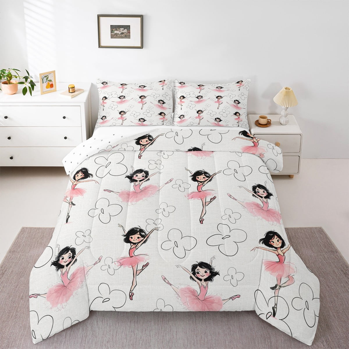jejeloiu Kawaii Ballet Girls Queen Comforter Set,Cartoon Ballerina ...