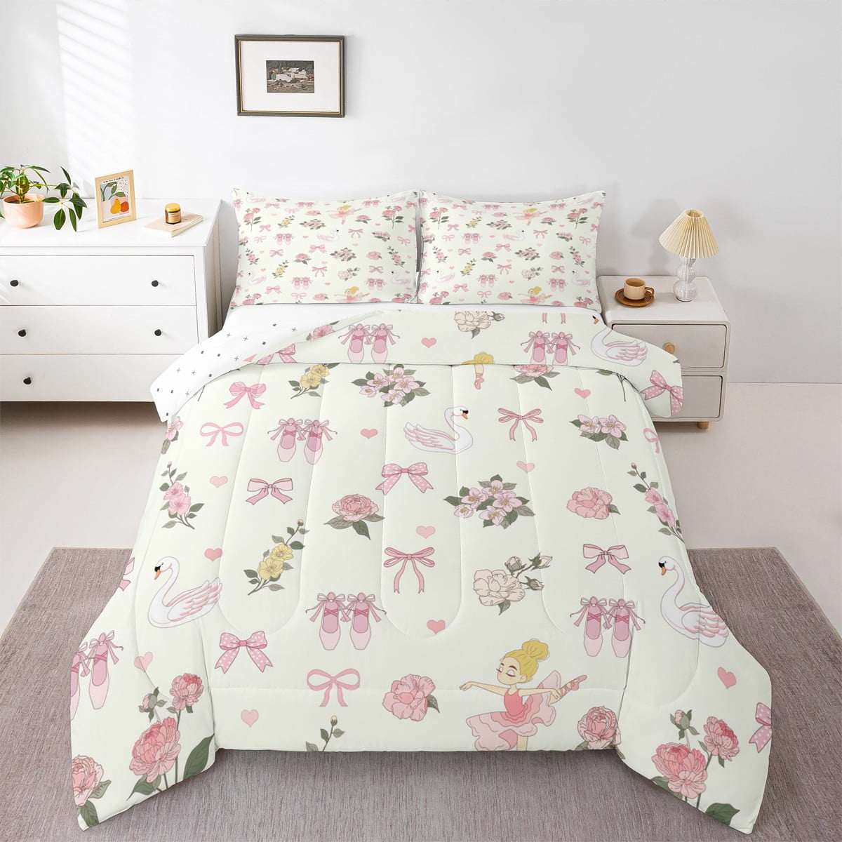 jejeloiu Kawaii Bow Bowtie Full Size Comforter Sets,Ballet Girls ...