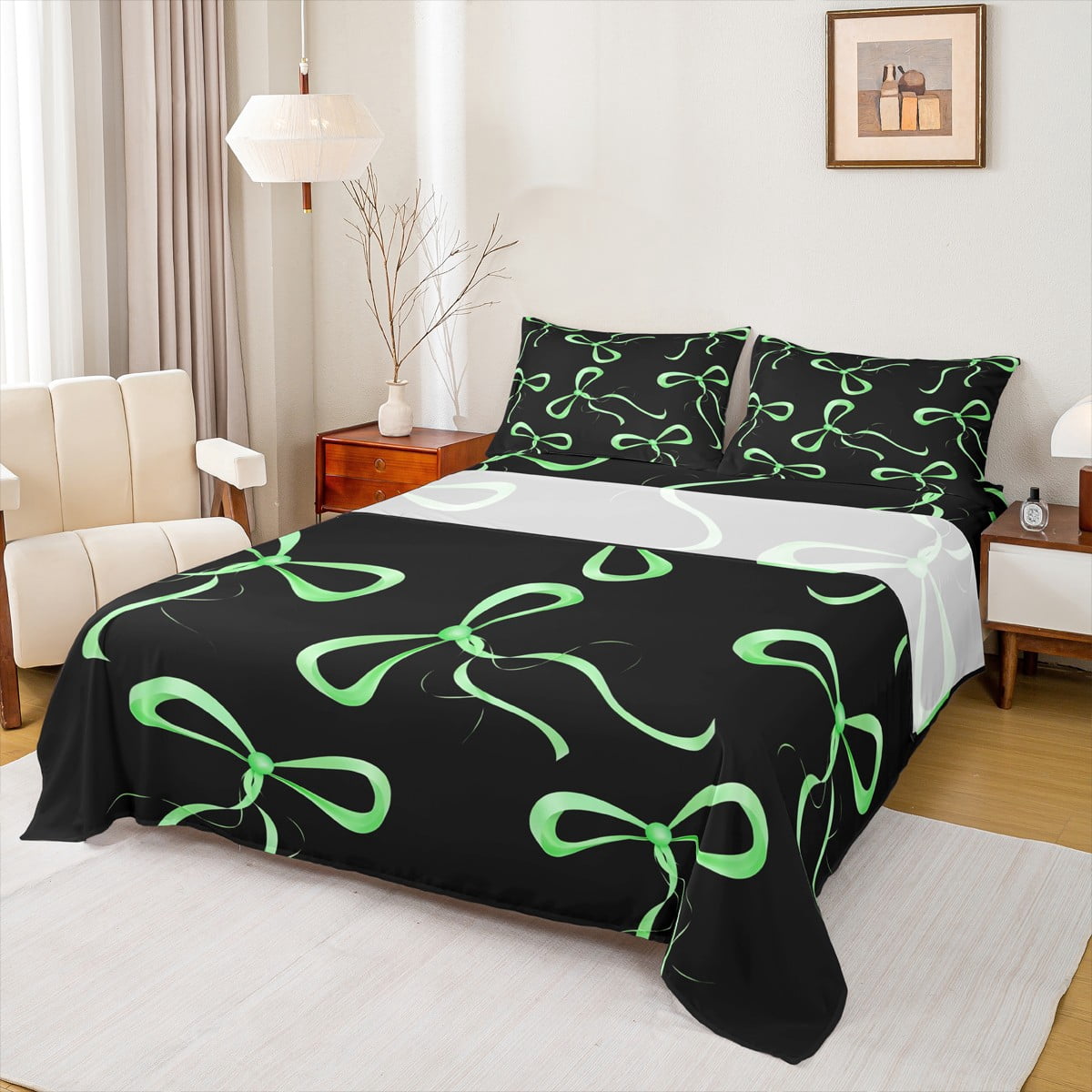 jejeloiu Kawaii Bow Tie Twin Sheet Sets,Cartoon Cute Bowknot Twin ...