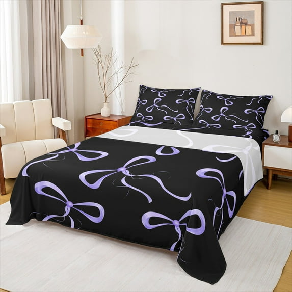 jejeloiu Kawaii Bowknot Bow Bed Sheets,Chic Ribbon Bowtie King Sheets ...