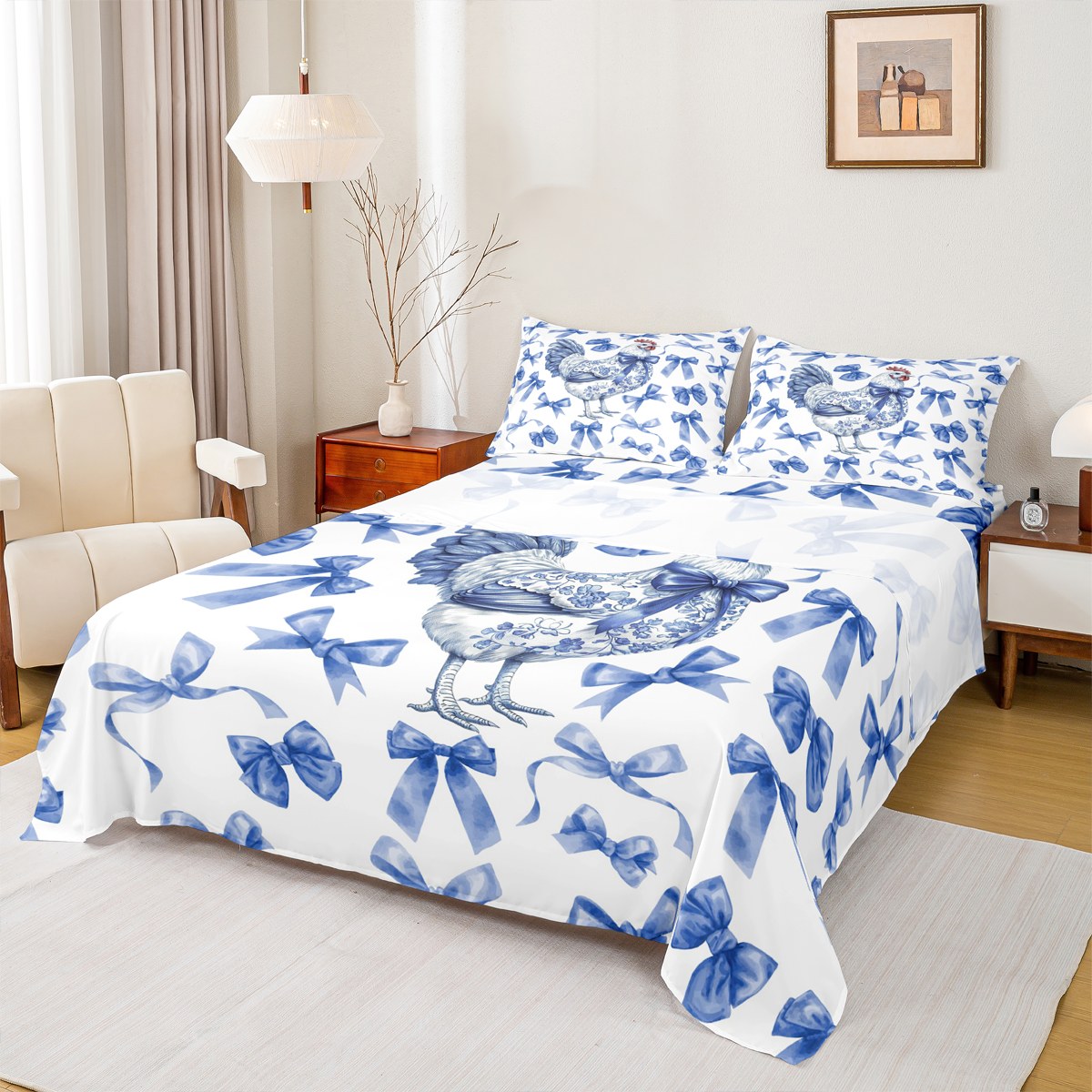 jejeloiu Kawaii Bowtie Bow Bed Sheets,Farm Animal Chicken King Sheets ...