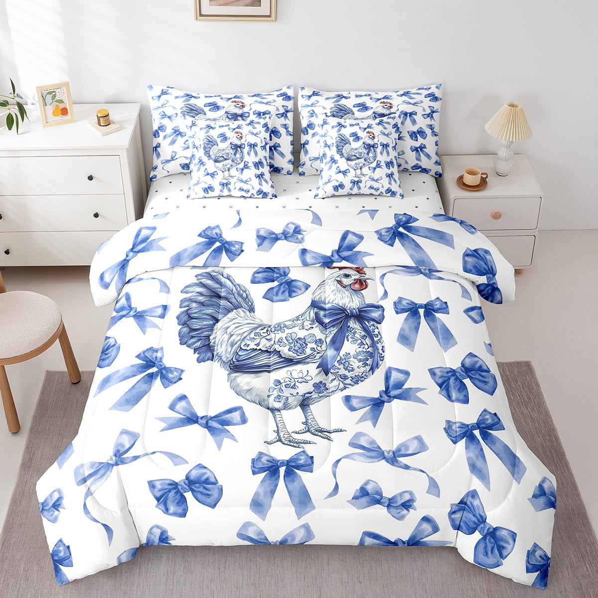 jejeloiu Kawaii Bowtie Bow Bedding Comforter Set,7 Pieces,Farm Animal ...