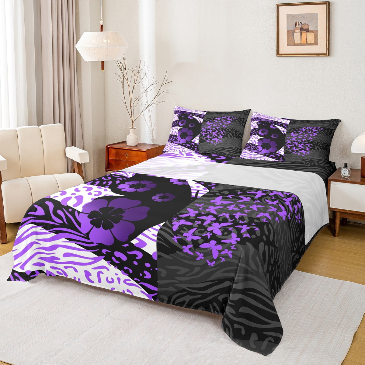 jejeloiu Kawaii Butterflies Floral Full Size Sheets,Cheetah Pattern Bed ...