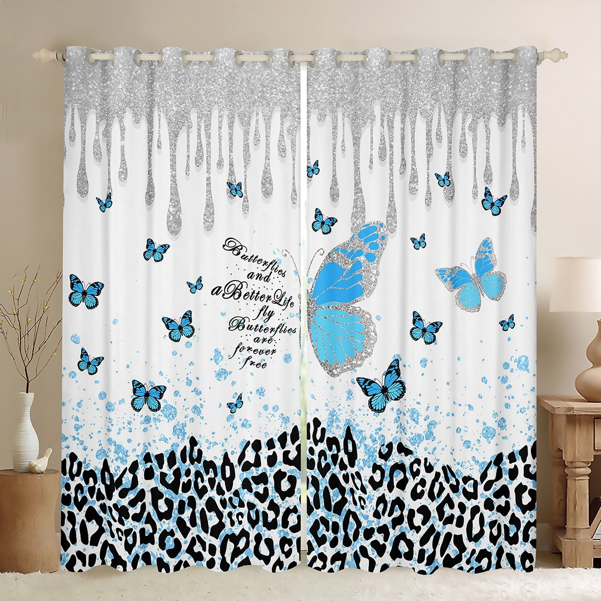 jejeloiu Kawaii Butterfly Black Out Curtains,Chic Leopard Print ...