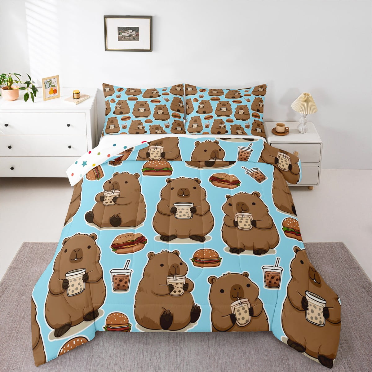 jejeloiu Kawaii Capibara Queen Comforter Set,Cartoon Rodent Animals ...