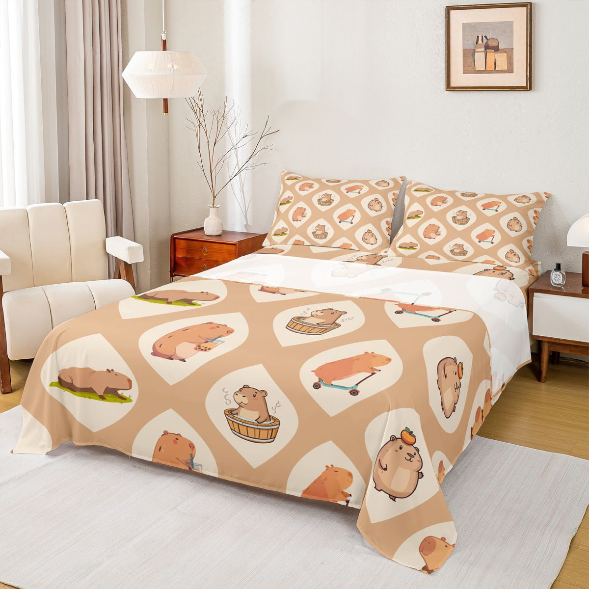 jejeloiu Kawaii Capybara Bed Sheets,Cute Cartoon Animal King Sheets ...