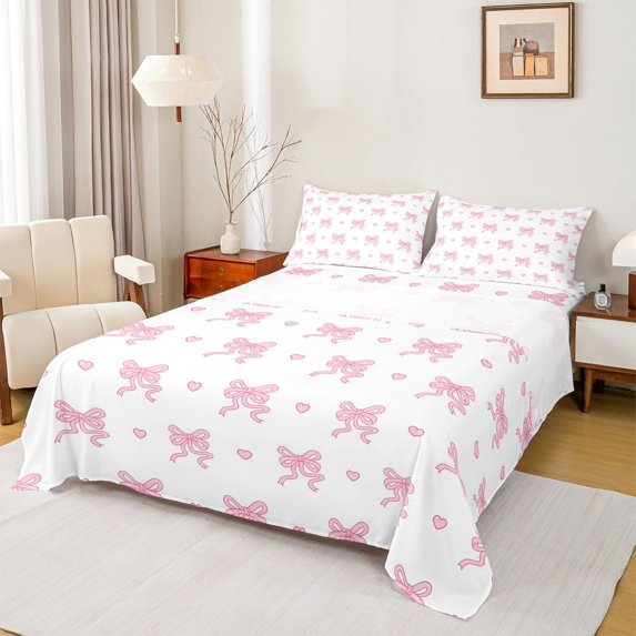 jejeloiu Kawaii Cartoon Bowknot Full Size Sheets,Girls Pink Bow Bed ...
