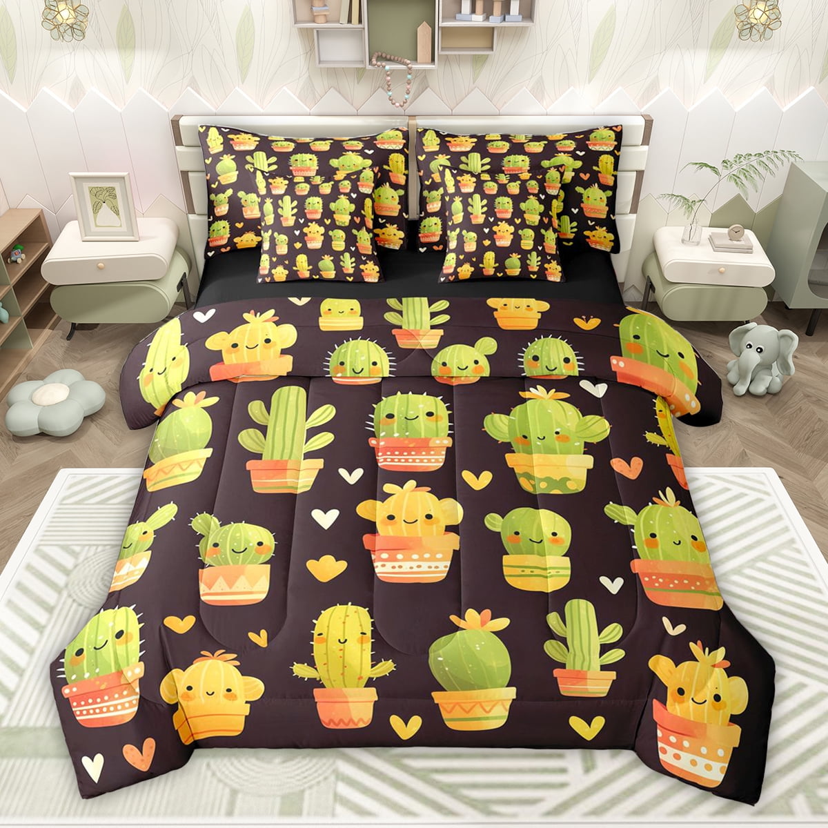 jejeloiu Kawaii Cartoon Cactus 7pcs Bedding Comforter Set,Cute Loves ...