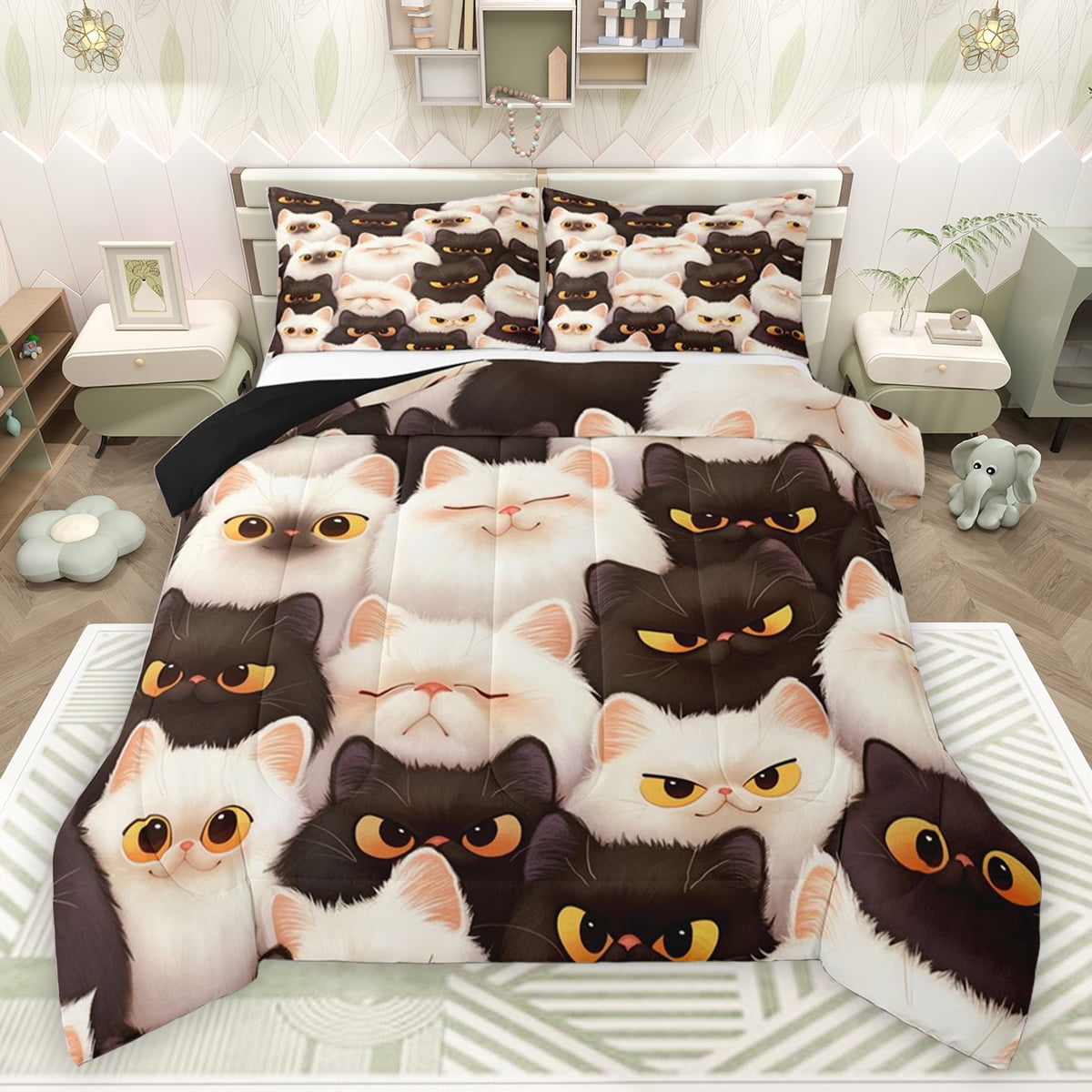 jejeloiu Kawaii Cartoon Kitten Bedding Comforter Set,Colorful Cute Cat ...