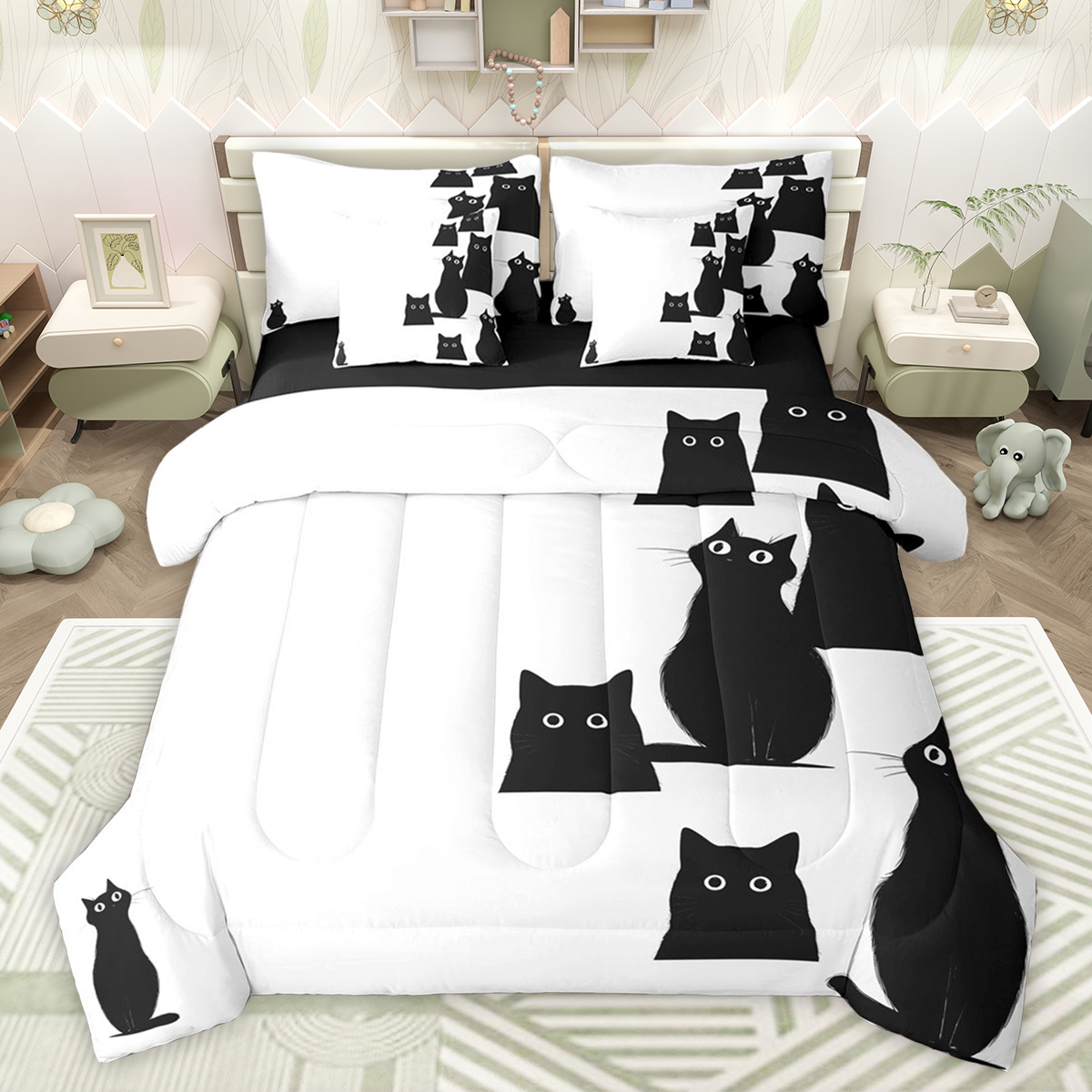 jejeloiu Kawaii Cat Kitten 7 Pieces Bedding Comforter Set,Cute Cartoon ...