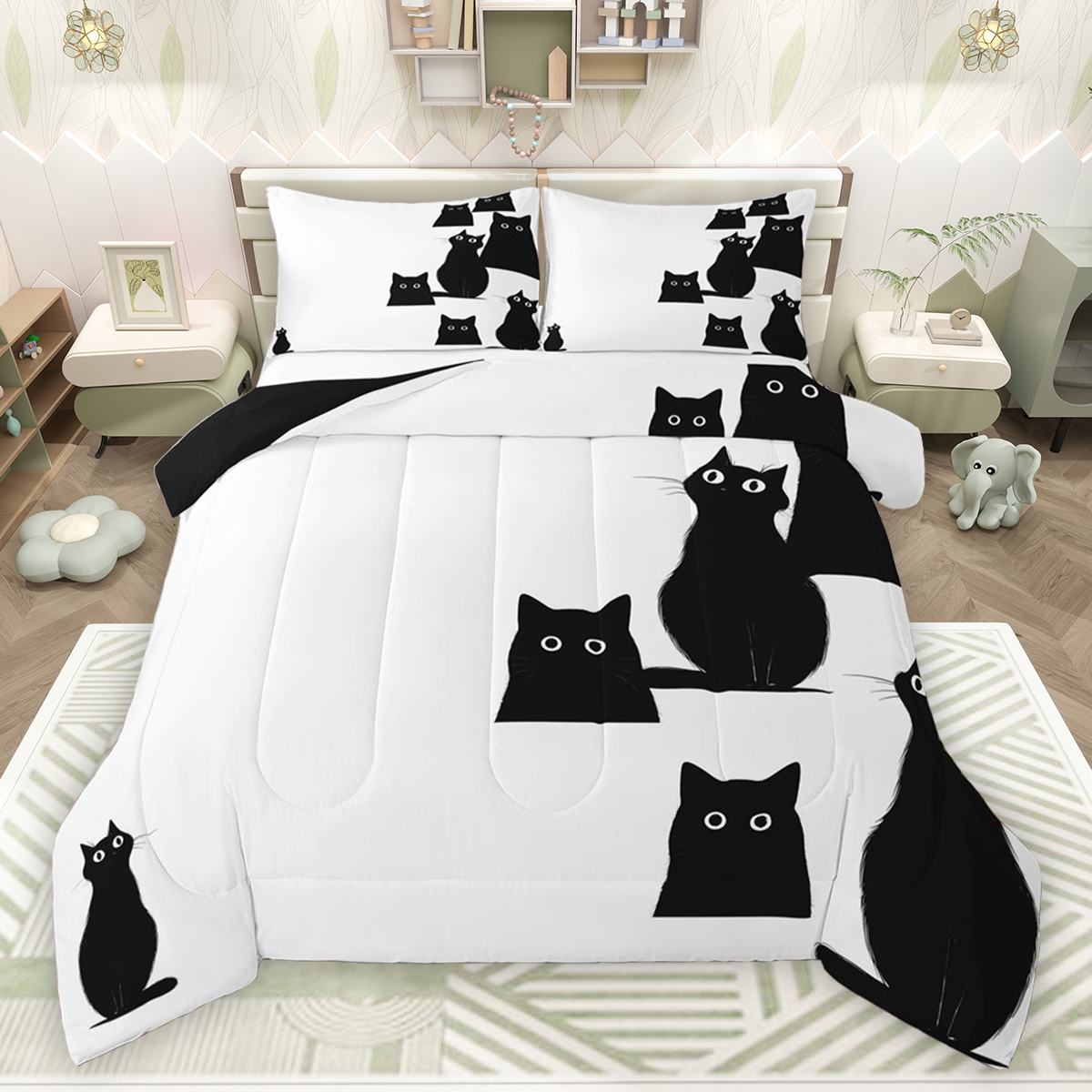 jejeloiu Kawaii Cat Kitten Queen Comforter Set,Cute Cartoon Animal ...