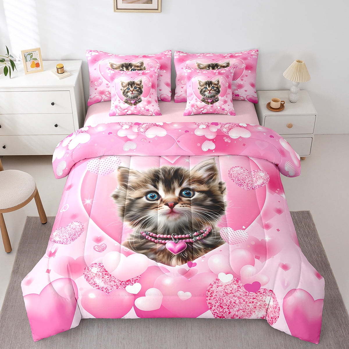 jejeloiu Kawaii Cat Twin Bedding Sets,7-Piece,Pet Lover Bedding ...