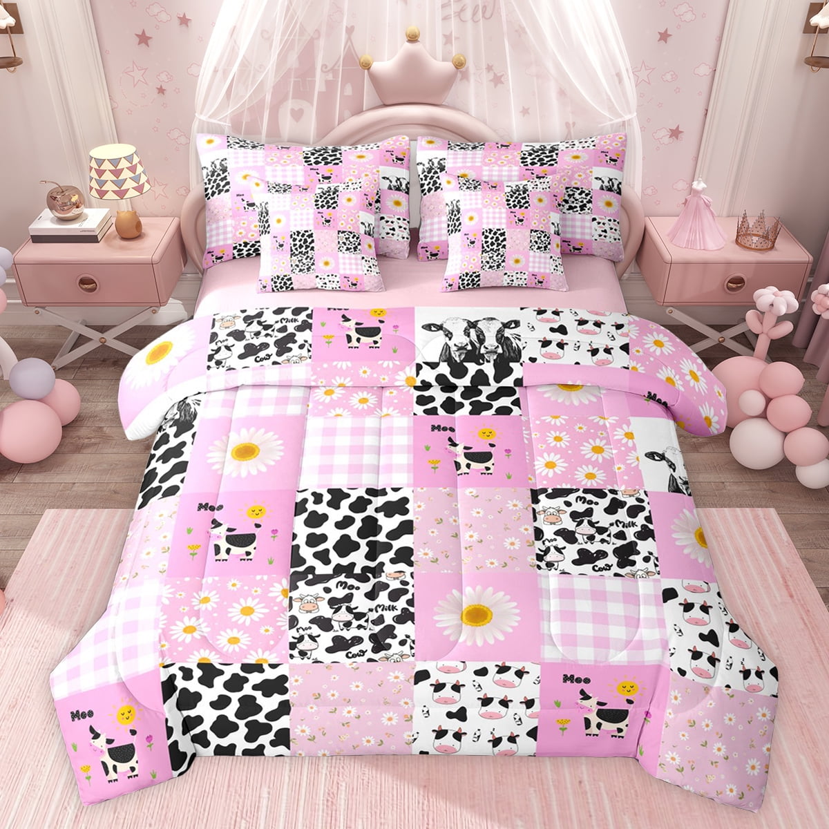 jejeloiu Kawaii Cattle 7 Pieces Bedding Comforter Set,Cute Dasiy ...