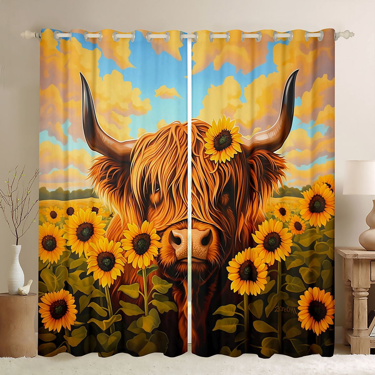 jejeloiu Kawaii Cow Cattle Blackout Curtains Set of 2 (52x84 Each ...