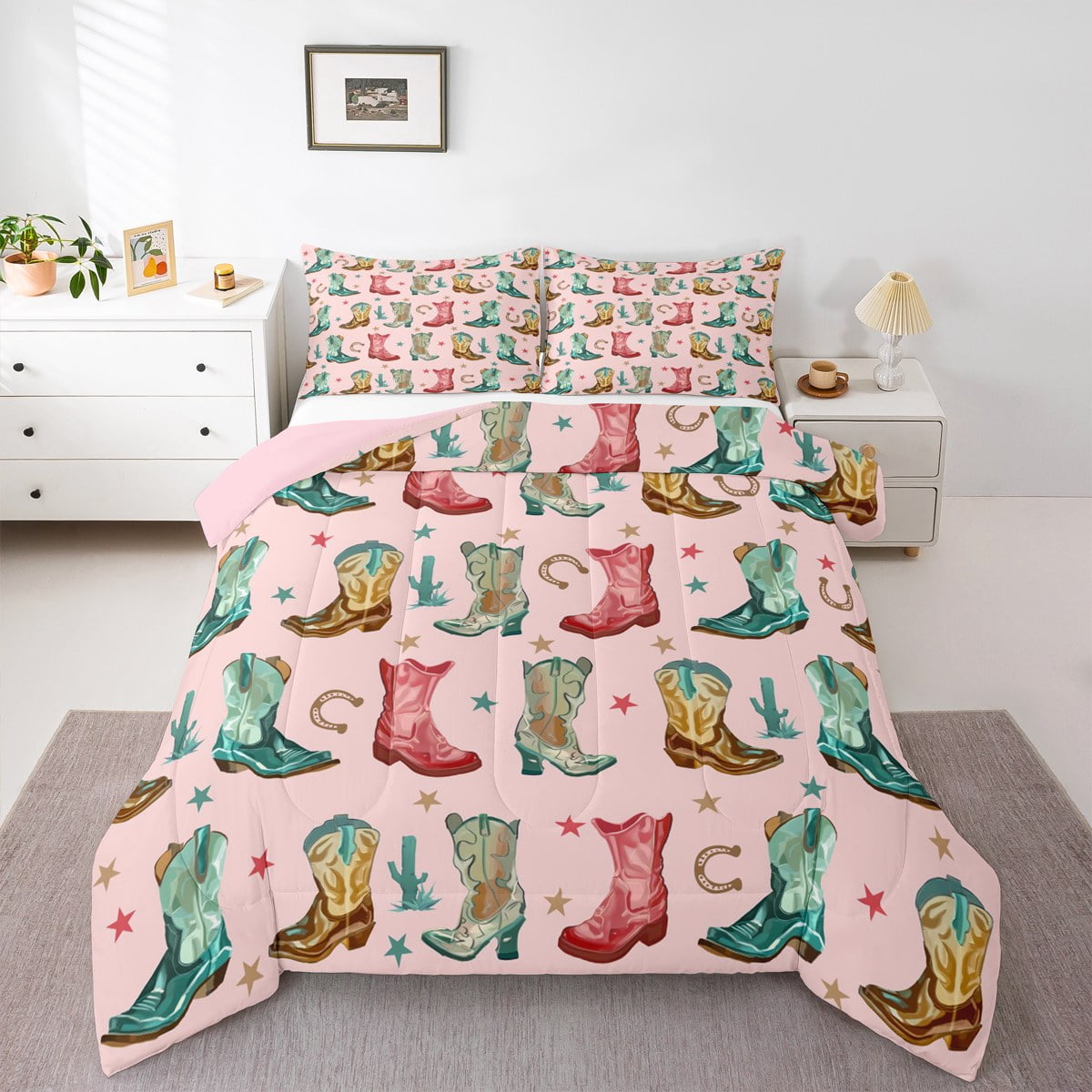 jejeloiu Kawaii Cowgirl Boot Full Size Comforter Sets,Western Cowboy ...