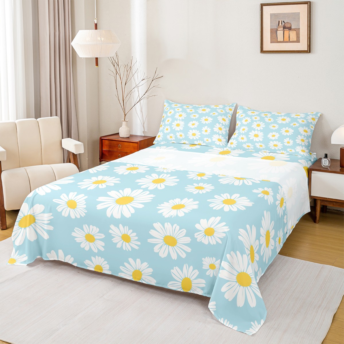 jejeloiu Kawaii Daisy Blossom Queen Sheet Sets,Cartoon Flower Florak ...