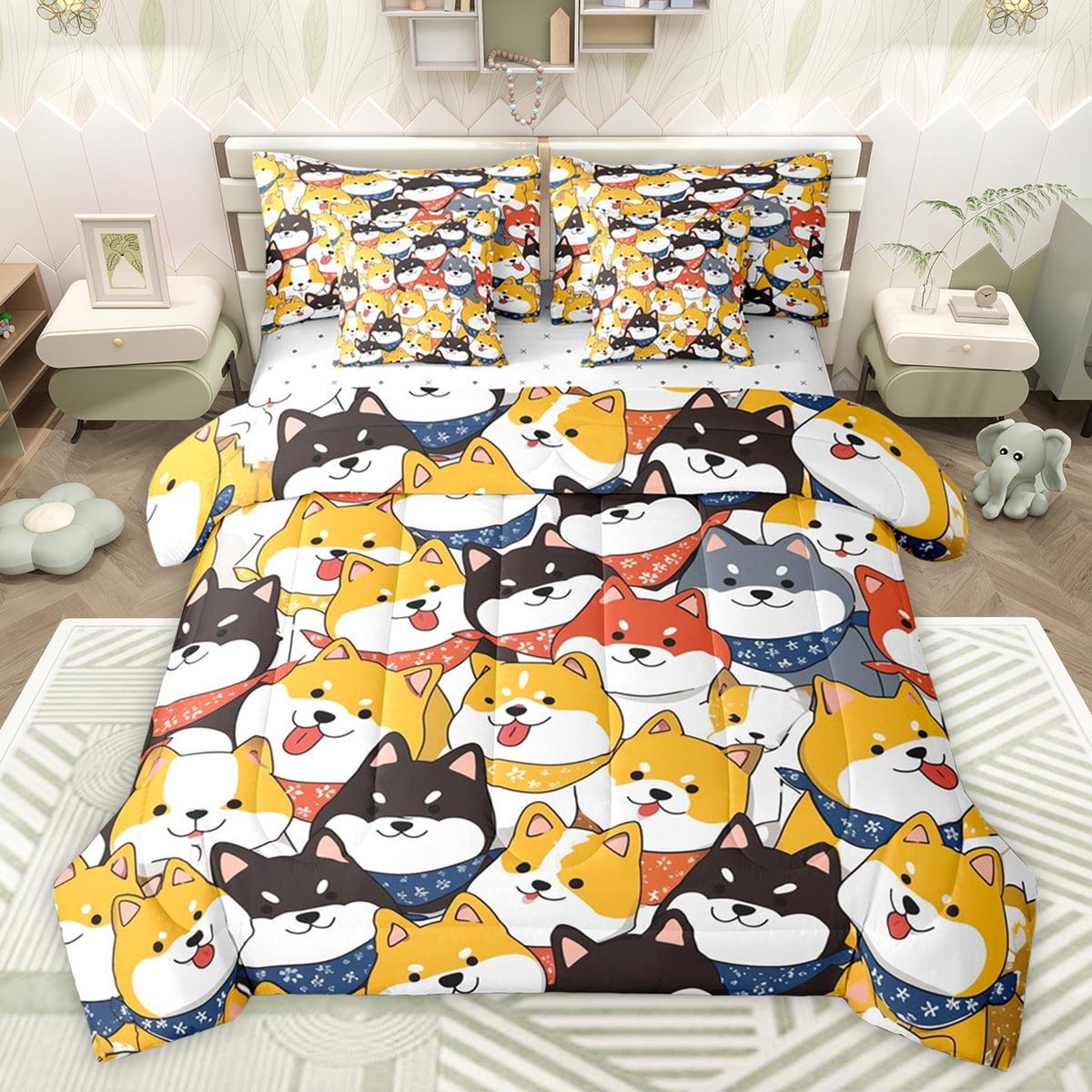 jejeloiu Kawaii Dogs 7-Piece Twin Bedding Sets,Puppy Dog Bedding ...
