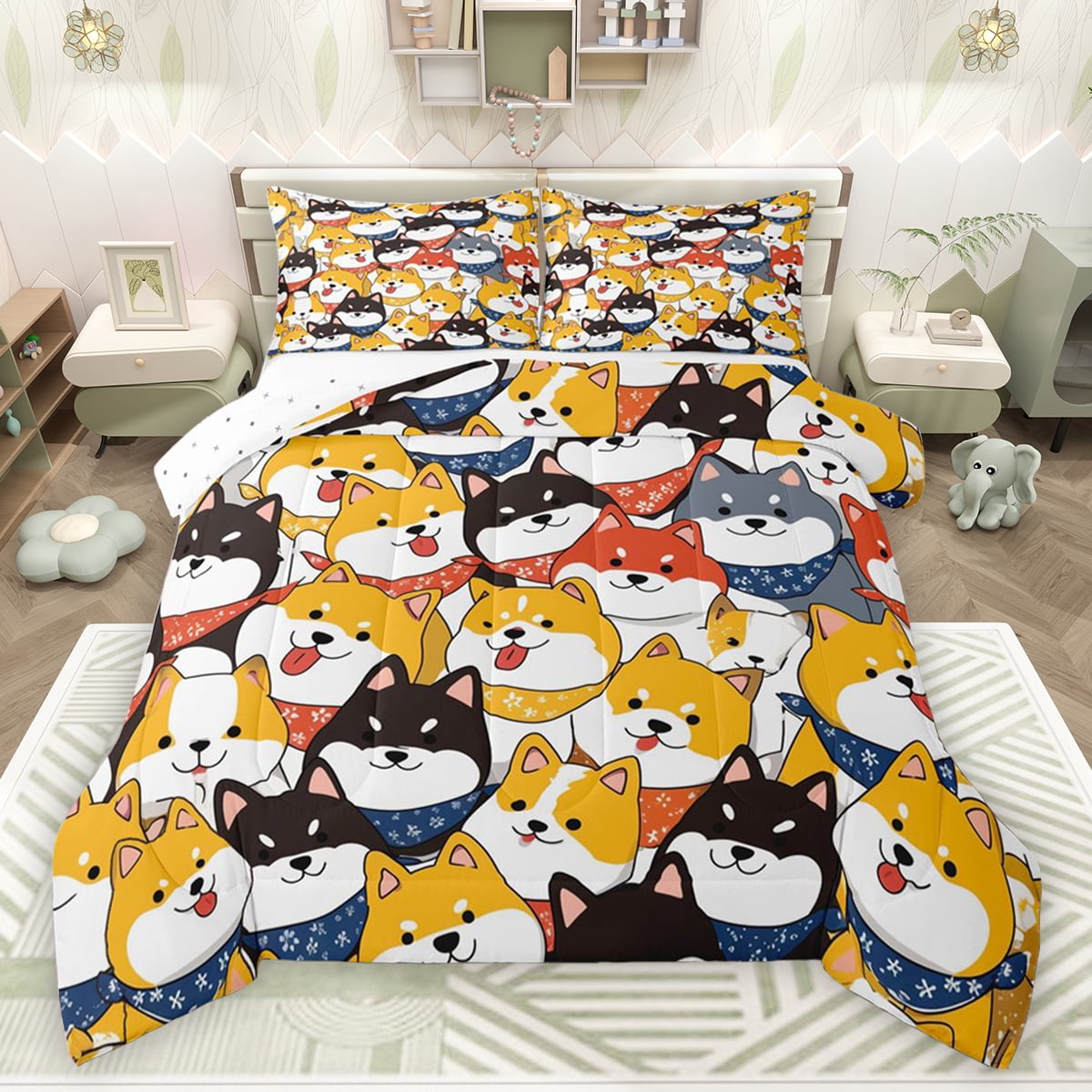 jejeloiu Kawaii Dogs Full Size Comforter Sets,Puppy Dog Bedding ...