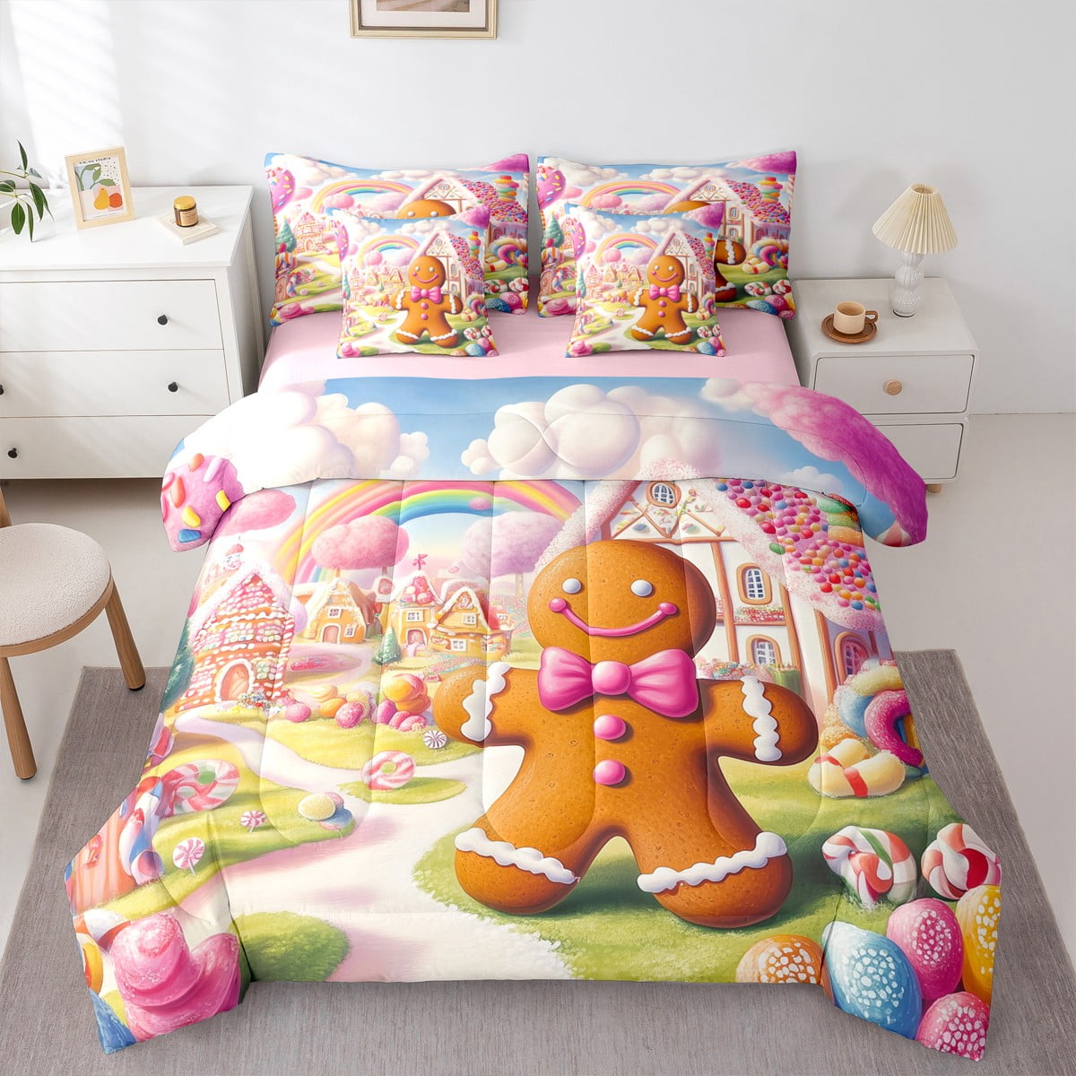 jejeloiu Kawaii Gingerbread Man 7 Pieces Bedding Comforter Set,Cartoon ...