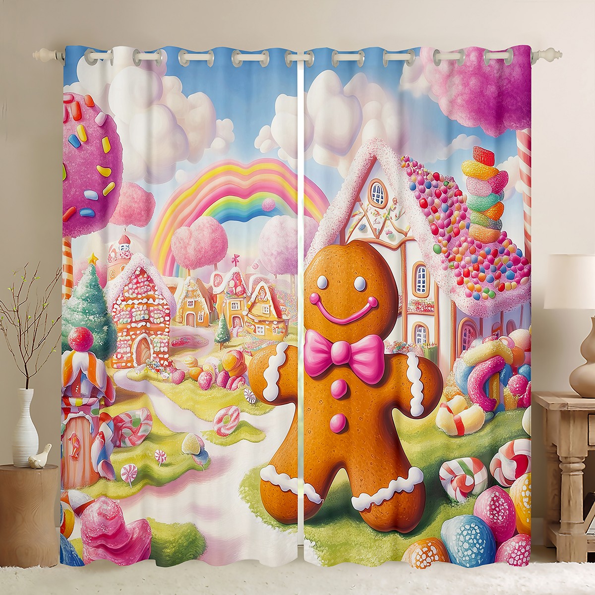 jejeloiu Kawaii Gingerbread Man Curtains and Drapes,Cartoon Gingerbread ...
