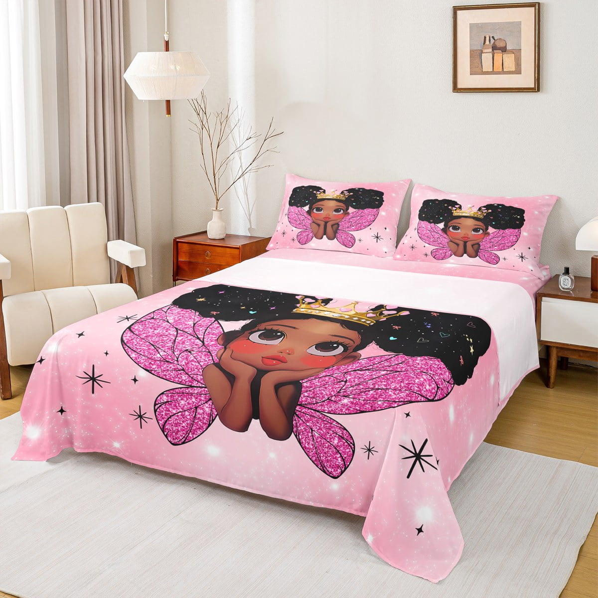 jejeloiu Kawaii Princess Twin Sheet Set (3-Piece) Fairy Tale Glass ...